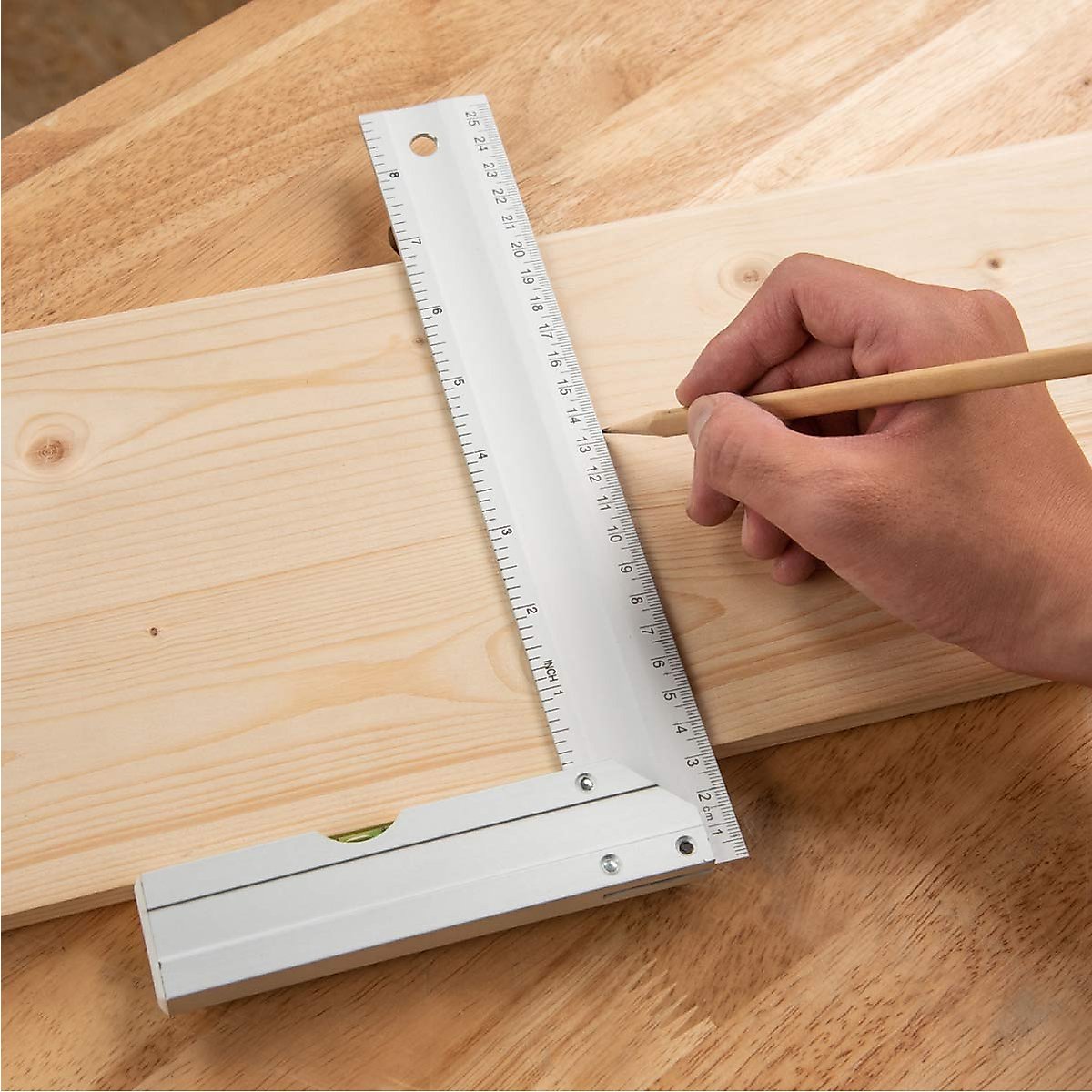 POWERTEC L Square 3pc, Try Square, 90 Degree Measuring Tools w/Bubble Levels, Machinist Square for Router Fence, Table Saw Blade, Woodworking, Carpentry Work, Frame Work (80005)