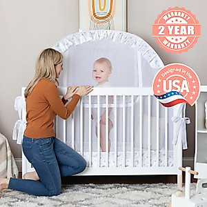 Pro Baby Safety Premium Pop Up Crib Tent, Crib Cover to Keep Baby from Climbing Out, Falls and Mosquito Bites, Safety Net, Canopy Netting Cover - Sturdy & Stylish Infant Crib Topper, Mosquito Net