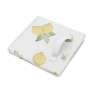 Sweet Jojo Designs Lemon Floral Foldable Fabric Storage Cube Bins Boxes Organizer Toys Kids Baby Childrens Set of 2 Yellow Green Beige Watercolor Boho Bohemian Farmhouse Fruit Flower Blossom Botanical