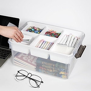 17 QT Plastic Storage Bin with Lid, Clear Organizing Container with Removable Tray, Multipurpose Stackable Storage Box for Home, Office and School Supplies