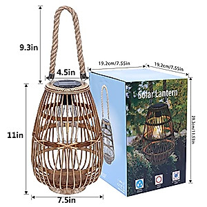 pearlstar Outdoor Solar Lanterns Light Rattan Natural Lantern with Handle for Hanging or Table Lamp for Patio Yard Garden Wedding Home Decoration, Edison Bulb, Auto on/Off(Style 1)