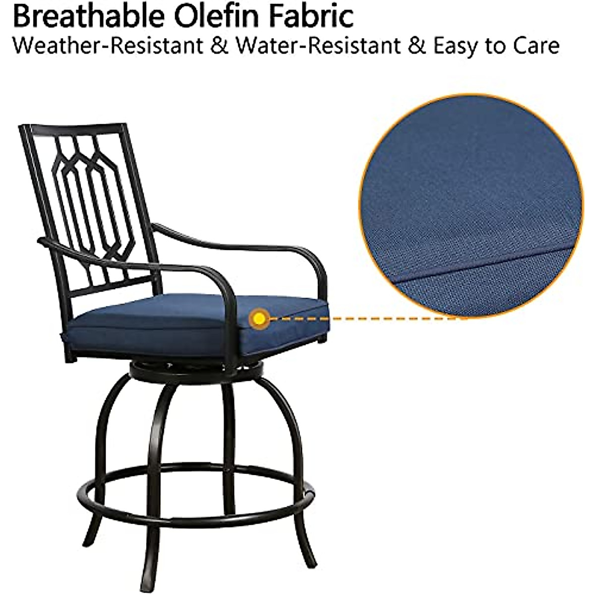 Ulax Furniture Outdoor 2-Piece Counter Height Swivel Bar Stools High Patio Dining Chair Set (Navy)