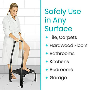 Vive Step Stool with Handle for Elderly and Adults - Bariatric Heavy Duty Footstool Riser for Kids - Platform with Handrail for Kitchen, Bedroom, Bathroom - Portable, Lightweight Step for Senior