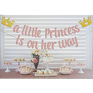 A Little Princess Is on Her Way Banner, Princess Themed Baby Shower Decorations, Crown Welcome Baby Party Decor, Baby Girl 1st Birthday Party Supplies Rose Gold & Gold