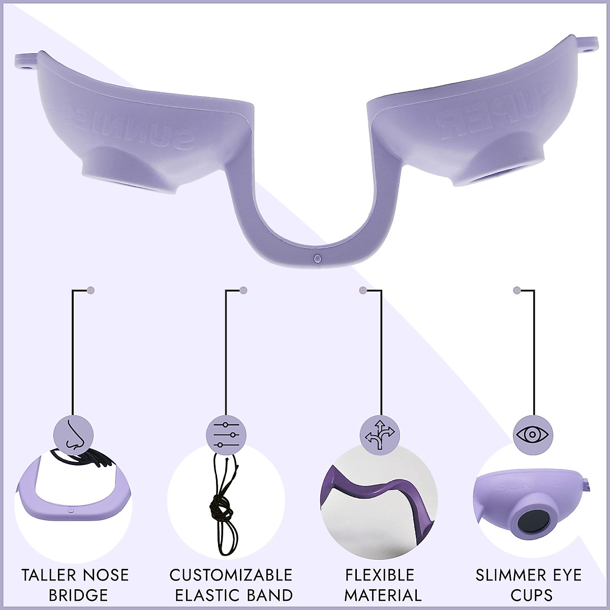 Super Sunnies EVO Flex Tanning Goggles - FDA Compliant Tanning Glasses - UV Tanning Bed Goggles For Tanning Eye Protection - Allows Visibility - With a Clear Case/Box (Lavender)