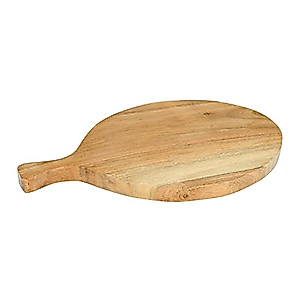 Creative Co-Op DF3134 Round Acacia Wood Cheese Handle Cutting Board, 10.25", Brown