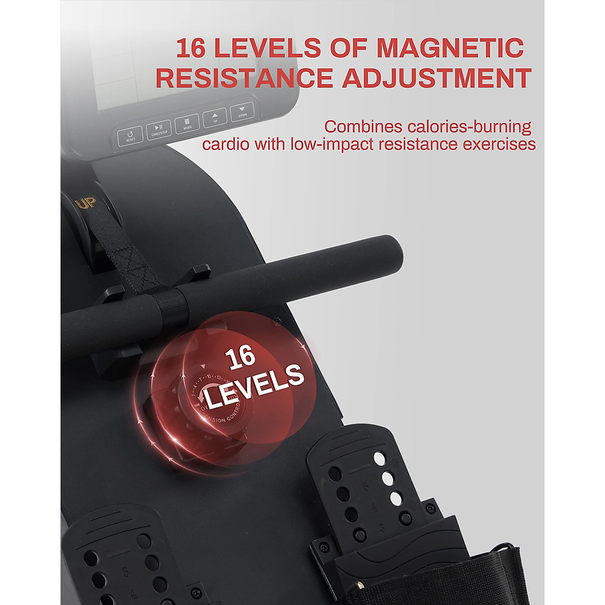 BORGUSI Magnetic Rowing Machines for Home Use, 16 Levels of Resistance, 350lb Weight Capacity, LCD Monitor & Tablet Holder, Foldable Rower Row Machine with Comfortable Seat Cushion & Dual Slide Rail