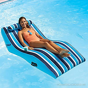 Aqua Ultra-Comfort Floating Pool Chair & Lake Raft with Pillow – 1-Person Heavy Duty Pool Float, Lake Floating Chair – Navy/White Stripe