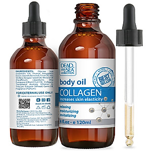 Dead Sea Collection Body Oil Collagen - Anti-Aging, Skin Elasticity, Vitamin E Moisturizing Oil for Dry Skin & Face -Revitalizing & Nourishing 4 Fl. Oz