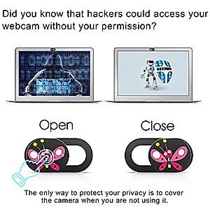 SIREG Webcam Cover Slide 0.027in Ultra Thin Web Camera Cover for Laptops Smartphone PC Tablets for Protecting Your Privacy Security (Butterfly-Black & 3 Pack)