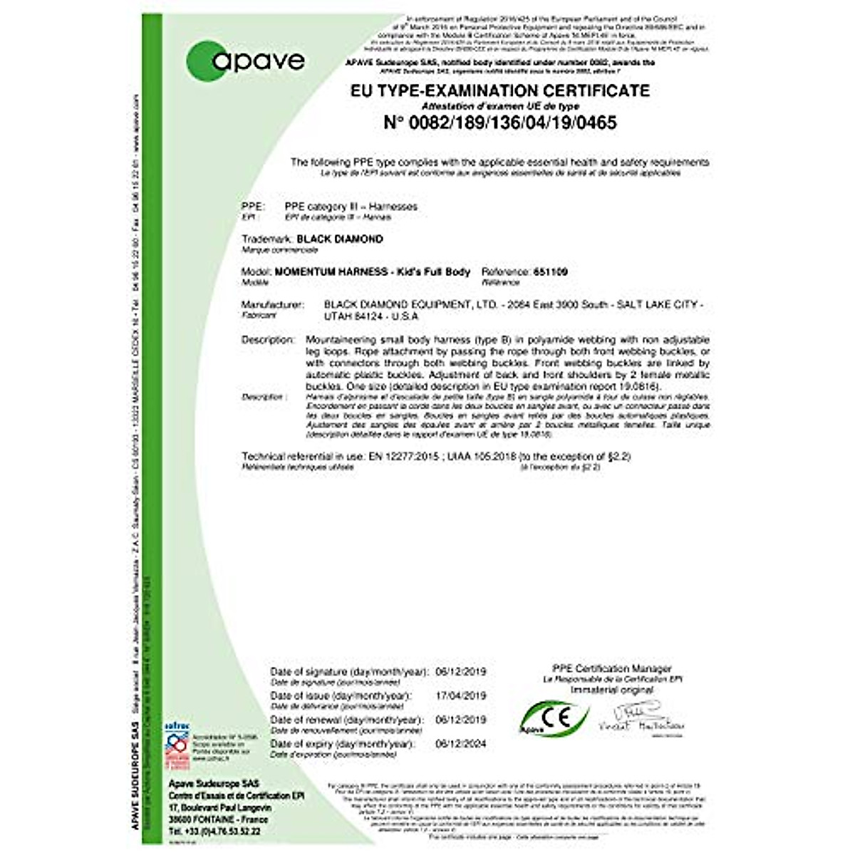 BLACK DIAMOND Equipment Momentum Harness - Kid'S Full Body - Azul