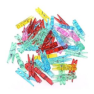 HAHIYO 1.38 inch Plastic Mini Colorful Clothespins Good Clarity Clips Strong Sturdy Firm Hold Clamp Tight Easy Use No Pin Hole on Fabric for Hanging Photos Postcards Memos Baby Shower Paper Line 50PCS