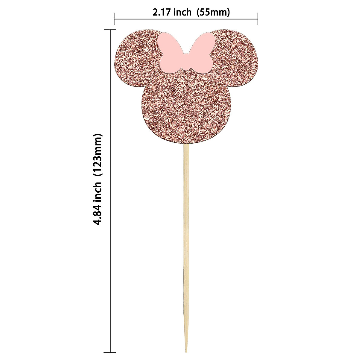 Gyufise 36Pcs Mouse Inspired Cupcake Toppers with Pink Bow Rose Gold Glitter Mini Mouse Cupcake Picks Decorations for Baby Shower Wedding Kids Birthday Party Supplies