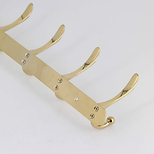 kimzcn Coat Rack Wall Mounted - 5 Tri Hooks, Heavy Duty, Metal Coat Hook Rail for Coat Hat Towel Purse Robes Mudroom Bathroom Entryway, Gold