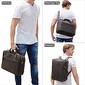 TIDING Leather Convertible Briefcase Backpack for Men Vintage 15.6 Inch Laptop Messenger Bag Business Travel Shoulder Bag