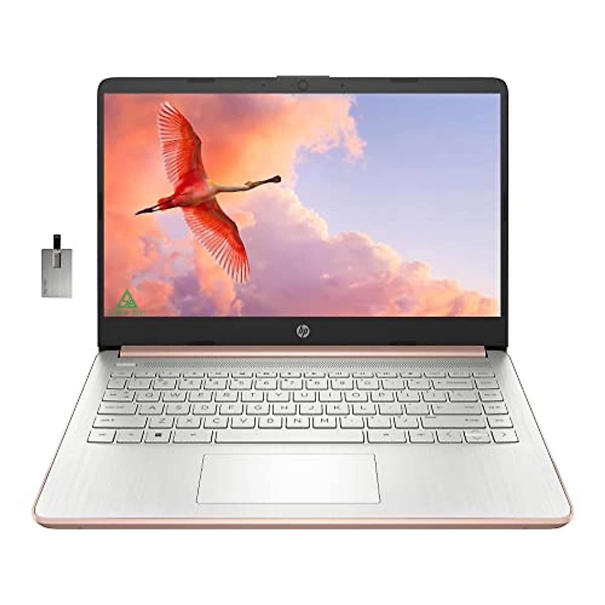 HP 2022 Stream 14" HD Laptop, Intel Celeron N4120 Processor, 4GB RAM, 64GB eMMC Storage, HD Webcam, HDMI, Wi-Fi, Bluetooth, Rose Gold, Office 365 1-Year, Windows 11 S, 32GB SnowBell USB Card