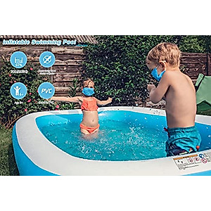 Inflatable Blow Up Kiddie Pool Family Swimming Pool 103" X 69" X 20" Family Full Size Rectangular Pool Paddling Water Splashing Ball Pool for Kids Toddler Adult for Outdoor Garden Backyard