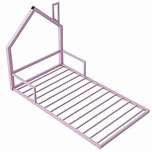 LostCat Twin Size Floor Bed Frame, Metal Montessori Floor Bed Frame for Kids Girls Boys, Twin Montessori Floor Bed with Slat Support, No Box Spring Needed, Pink