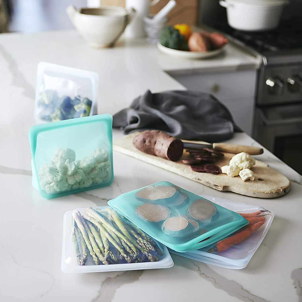 Stasher Silicone Reusable Storage Bag, Stand-Up Mini (Aqua) & Silicone Reusable Storage Bag, Snack (Aqua)