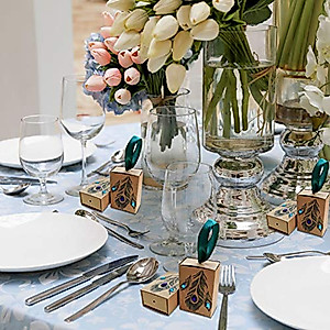 Faylapa Suitcase Candy Boxes, Party Favor Candy Box, Vintage Kraft Paper Gift Bag for Travel Theme Party,Wedding,Birthday,Bridal Shower (Peacock Feather 50pcs)