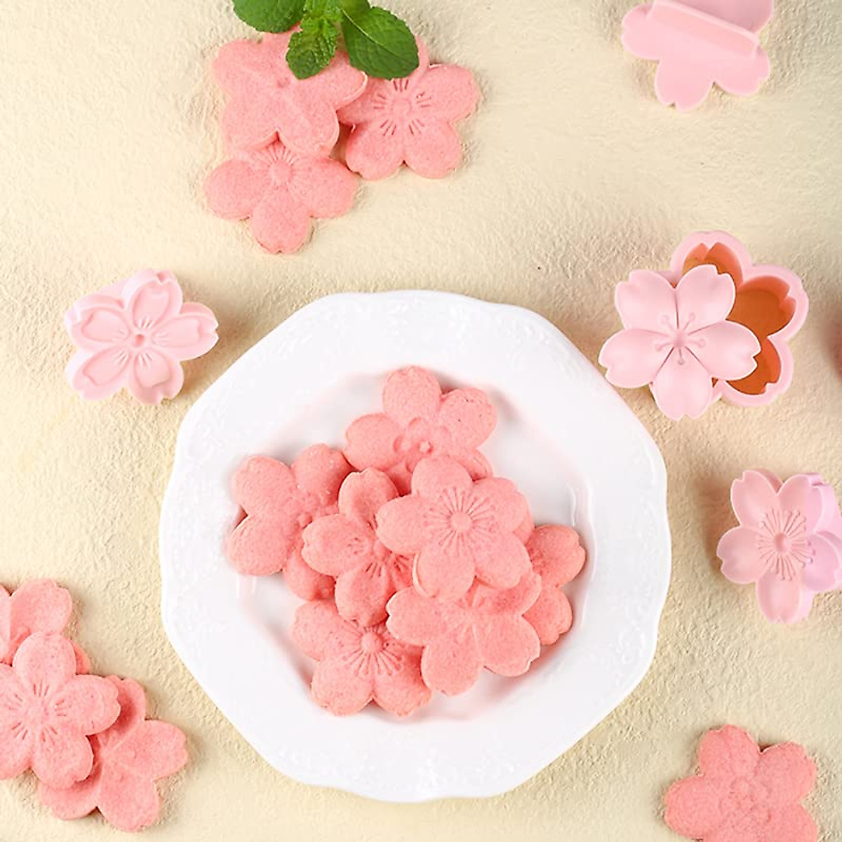 KALAIEN 6PCS Cherry Blossom Cookie Cutters Mold Sakura Cookie Stamps for Biscuit Pastry Accessories