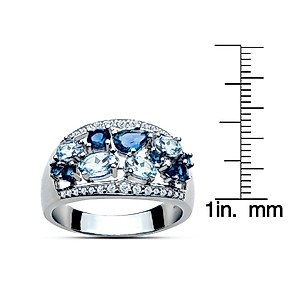 Ice Gems Sterling Silver 2.5ct TGW London Blue Topaz and Blue and White Topaz Tonal Band Ring