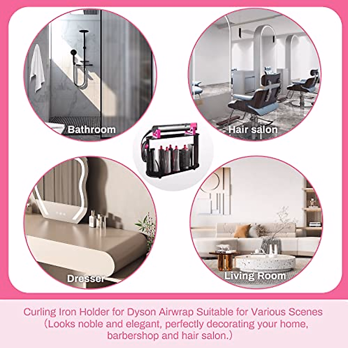 Storage Holder for Dyson Airwrap Styler, 8-Holes Countertop Bracket Organizer Stand Storage for Hair Curling Iron Wand Barrels Brushes Diffuser Nozzles for Bathroom|Bedroom|Hair Salon-Aluminum Alloy