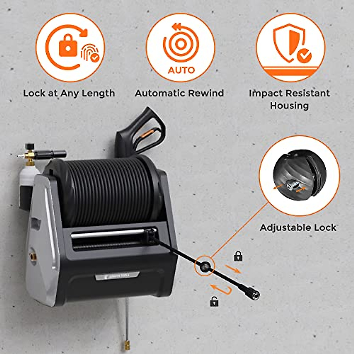 Giraffe Tools Grandfalls Pressure Washer, Wall Mounted Pressure Washer Electric, Power Washer Wall Mount with Reel, Pressure Washer Reel for Outdoor Cleaning