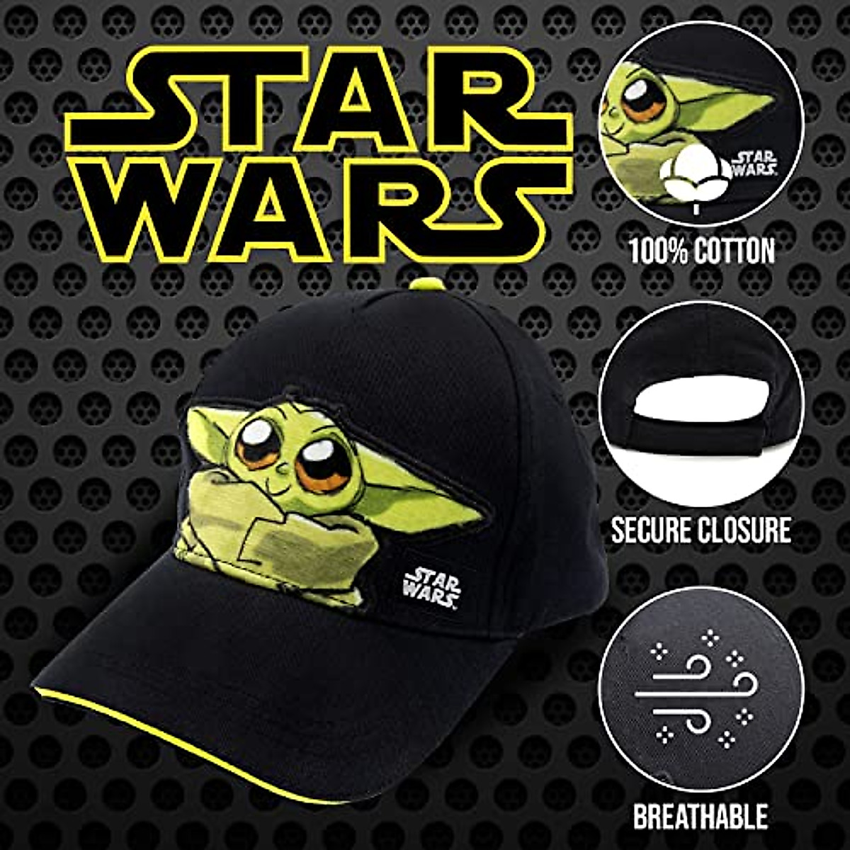 Star Wars Baby Yoda Hat Toddler Boys and Girls, Baby Yoda Baseball Cap 2-5 Years in Black