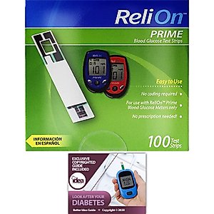 ReliOn Prime Blood Glucose Test Strips, 100 Ct Bundle with Exclusive Look After Your Diabetes - Better Idea Guide (2 Items)