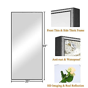 NeuType 59"x 16" Full Length Mirror Aluminum Alloy Thin Frame Floor Mirror Wall Mirror Dressing Mirror Hanging or Leaning Against Wall, Bedroom Mirror Full Body Mirror Black with Stand