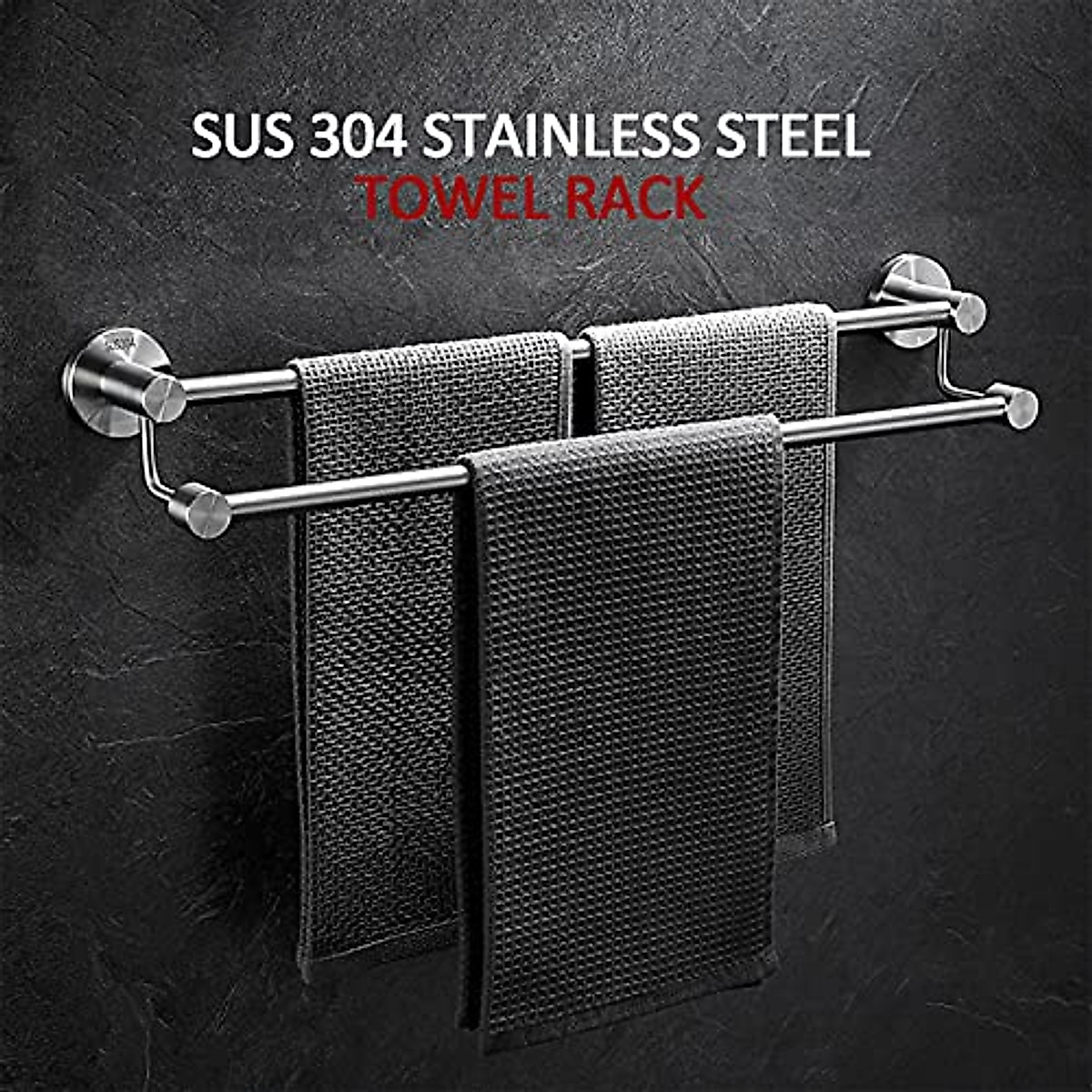 YDYFC Double Towel Bar Rail, 30CM-120CM, SUS 304 Stainless Steel Round Base Towel Holder, Brushed Silver Finish, Wall Mounted Towel Rack for Bathroom Hardware and Kitchen (Size : 23.6inch(60cm))