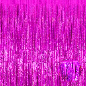 3 Pack Rose Red Foil Fringe Curtain Backdrop, 3.28Ft x 8.2Ft Metallic Tinsel Foil Fringe Streamer Curtains for Photo Booth, Mother's Day, Easter, Birthday, Wedding Party Decorations