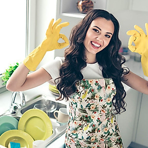 Vicenpal 3 Pieces Women Floral Apron Adjustable Flower Kitchen Aprons Linen Cooking Apron Cute Floral Chef Aprons with 2 Pockets for Wife Mom Grandma Cooking Baking Gardening, 3 Designs