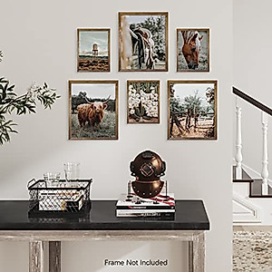 Rustic Farmhouse Bathroom Poster - Boho Western Decor - Highland Cow Pictures Wall Art - Old West Ranch Room Decor - Country Horse Cactus Print - Southwestern Farm House Animal - Gift Cowboy Cowgirl