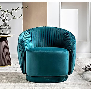 US Pride Furniture Contemporary Velvet Swivel Barrel Chair with 360° Spin Capability, Round Accent One-Seater Sofa for Living Room, Bedroom, and Office, Greenish Blue