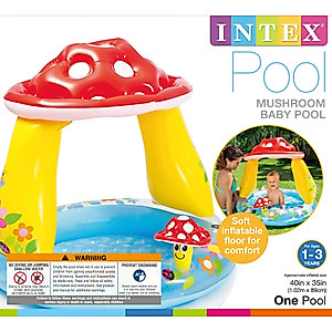 INTEX 57114EP Mushroom Baby Pool: Built-In Mushroom Shade – Soft Inflatable Floor – Durable Vinyl – Ages 1-3 – 40" x 35"