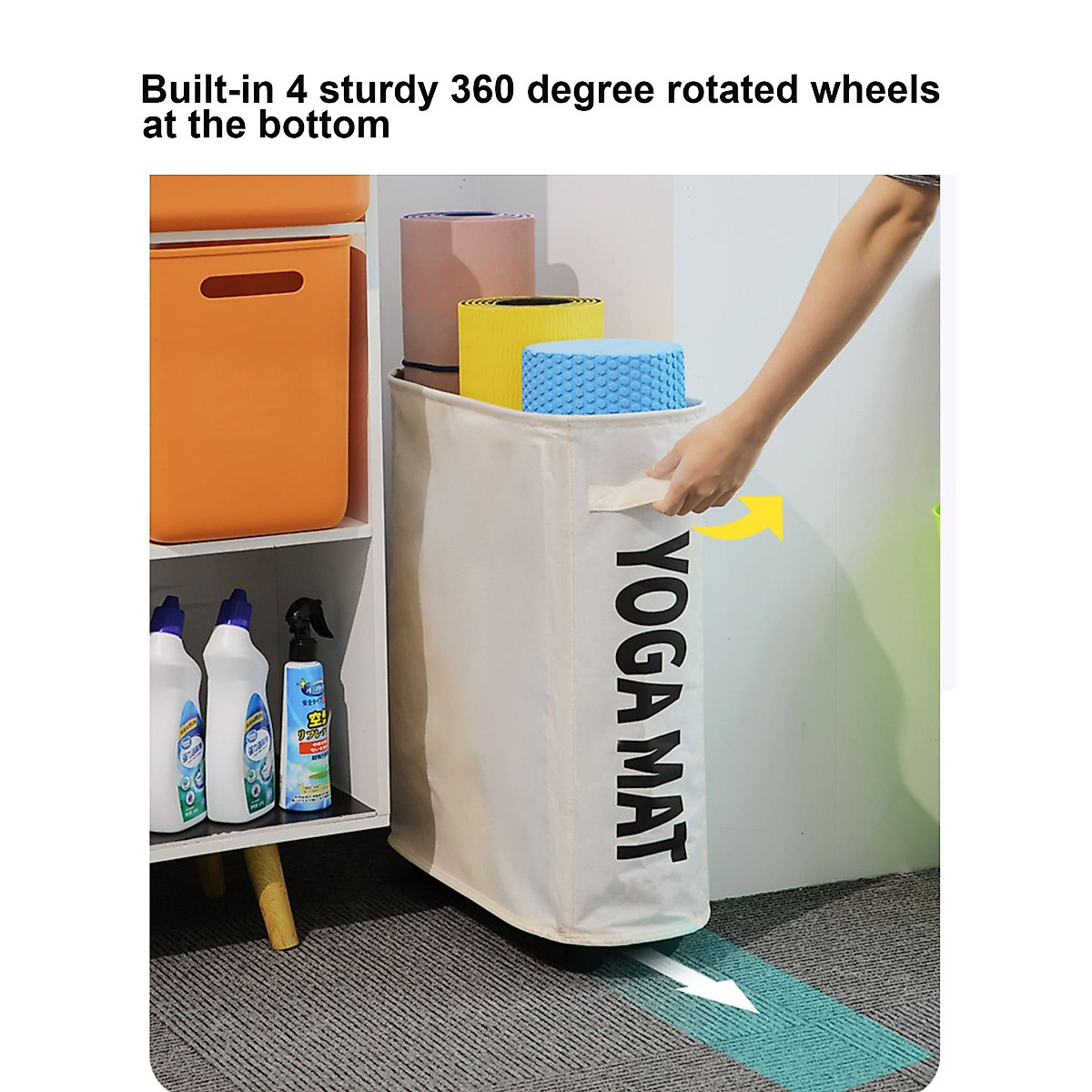 QIAOIDEA Yoga Mat Stand Rack Storage Basket, Yoga mat Holder, Yoga Mat Tube Stand, Home Gym Storage Rack for Foam Roller, Yoga strapand, Resistance Bands, Workout Equipment Storage Organizer