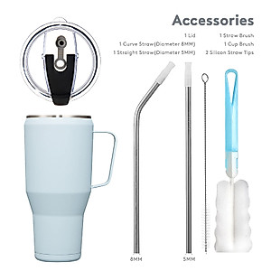 JEAREY 40oz Tumbler with Handle, Stainless Steel Tumbler with Lid and Straw, Insulated Tumbler Travel Mug for Hot Beverages and Cold Drinks, Tumblers for Cup Holders,Keep Cold for 24 Hours, Blue