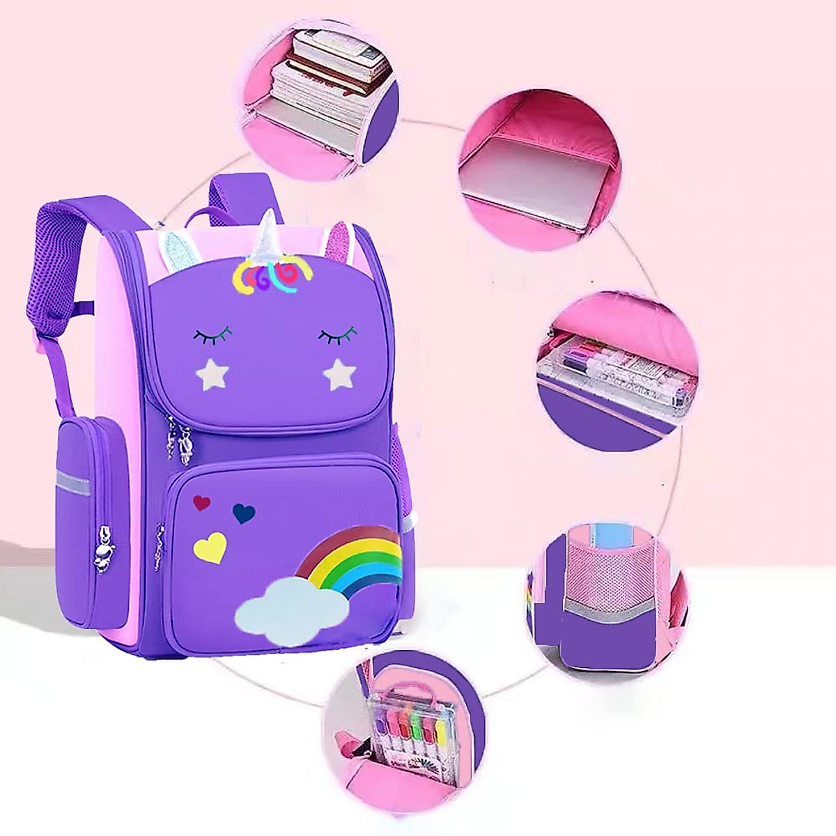 HT HONOR . TRUST Girls Backpack for Preschool Toddler ,15inch Kids Backpacks for Girls Purple Bookbags Kindergarten Children's School bag