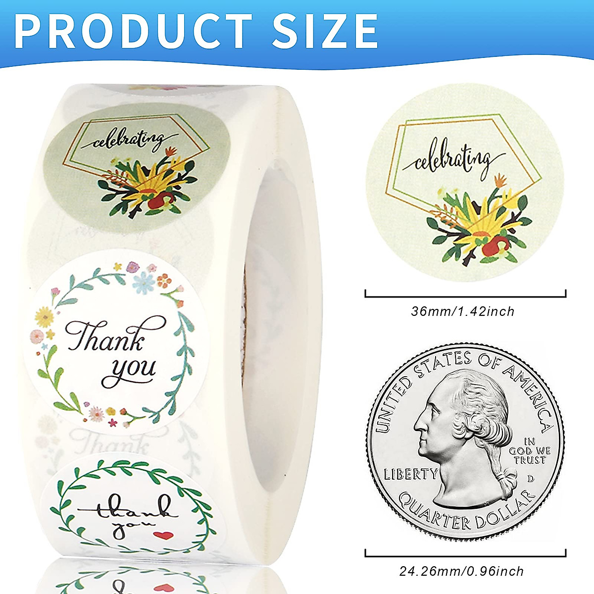 1000Pcs Thank You Stickers,Thank You for Supporting My Small Business Stickers Labels for Greeting Cards,Envelopes, Bubble Mailers and Gift Bags Packaging,1 Inch,500 Pieces Each Roll(Blue)