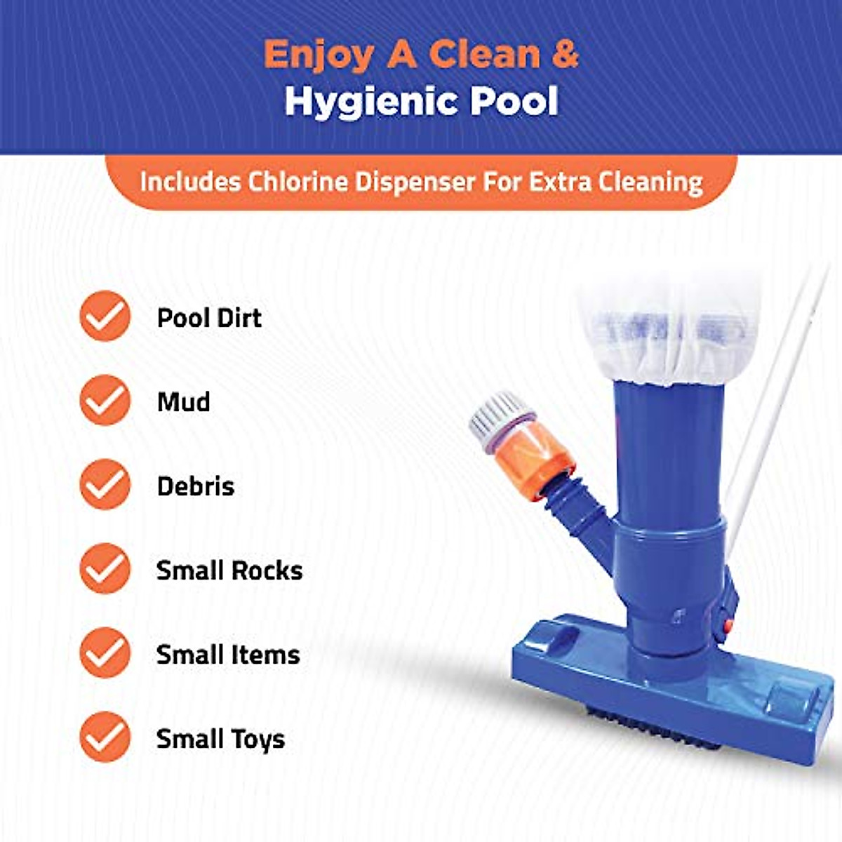 Zepluxe Hand Held Portable Vacuum Pool Cleaner for Above Ground Pools- Ideal for Above Ground Home Pools, Swimming Pools- Automatic Jet Pool Cleaner with Telescopic Pole