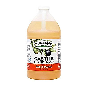 Vermont Pure Castile Soap Orange, Gentle Liquid Soap for Sensitive Skin & Natural Body Wash, Organic Hair Shampoo for Oily Hair, Aloe Castile Soap for Men & Women - 64 Oz