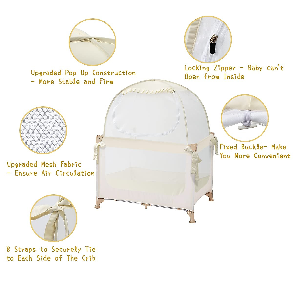 L RUNNZER Pop Up Pack N Play Tent, Baby Crib Net to Keep Baby in, Toddler Mini Crib Canopy for Pack and Play, Mini Cribs & Playard, See Through, Breathable & Portable
