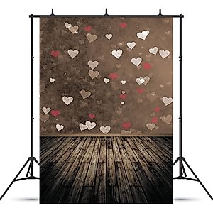 WOLADA 5x7FT Valentine's Day Photography Backdrop Vintage Wood Floor Backdrops Romantic Love Theme Backdrop Wedding Anniversary Engagement Wedding Party Decoration Photo Backdrop Studio Props 10876