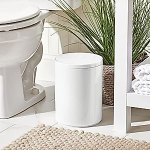 mDesign Plastic Small Slim Round 1.7 Gallon/6.5 Liter Trash Can with Removable Swing Lid - Wastebasket, Garbage Container Basket Bin for Master/Guest Bathroom - Holds Rubbish/Recycle - White