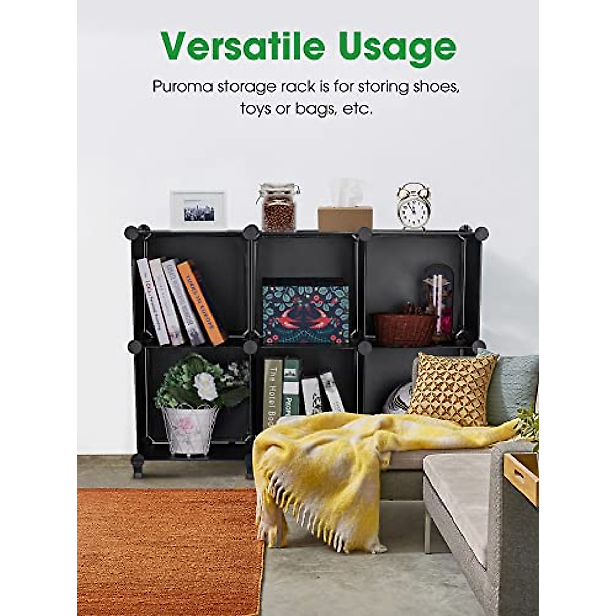 Puroma Closet Organizer 6 Cube Storage Organizer, Clothes with Mallet DIY Organizers and Storage, Portable Shelves Cabinet for Home, Office, Bedroom