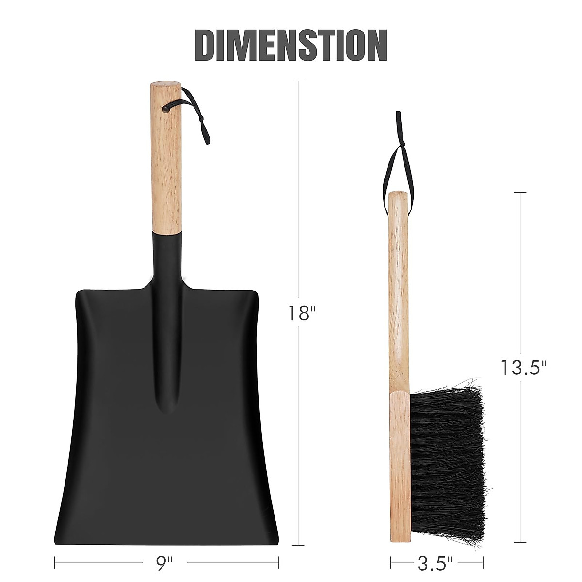 INNO STAGE Ash Shovel and Brush Set -Extra Large Fireplace Tools Set Hearth Indoor Outdoor Modern Firepit Coal Shovel and Brush Kit Cleaning Tool Rust Resistant