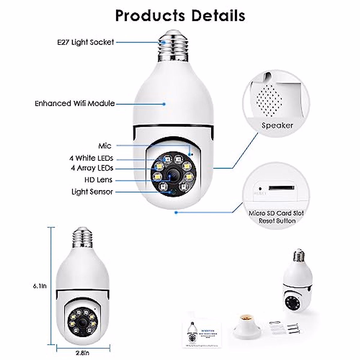 EVERSECU 4Pack HD 1080P Wireless Light-Bulb Security Camera, Work with 2.4ghz&5ghz WiFi, Motion Auto Tracking, 2 Way Audio, Spotlight Night Vision, E27 Screw-in CCTV Camera (4pcs)