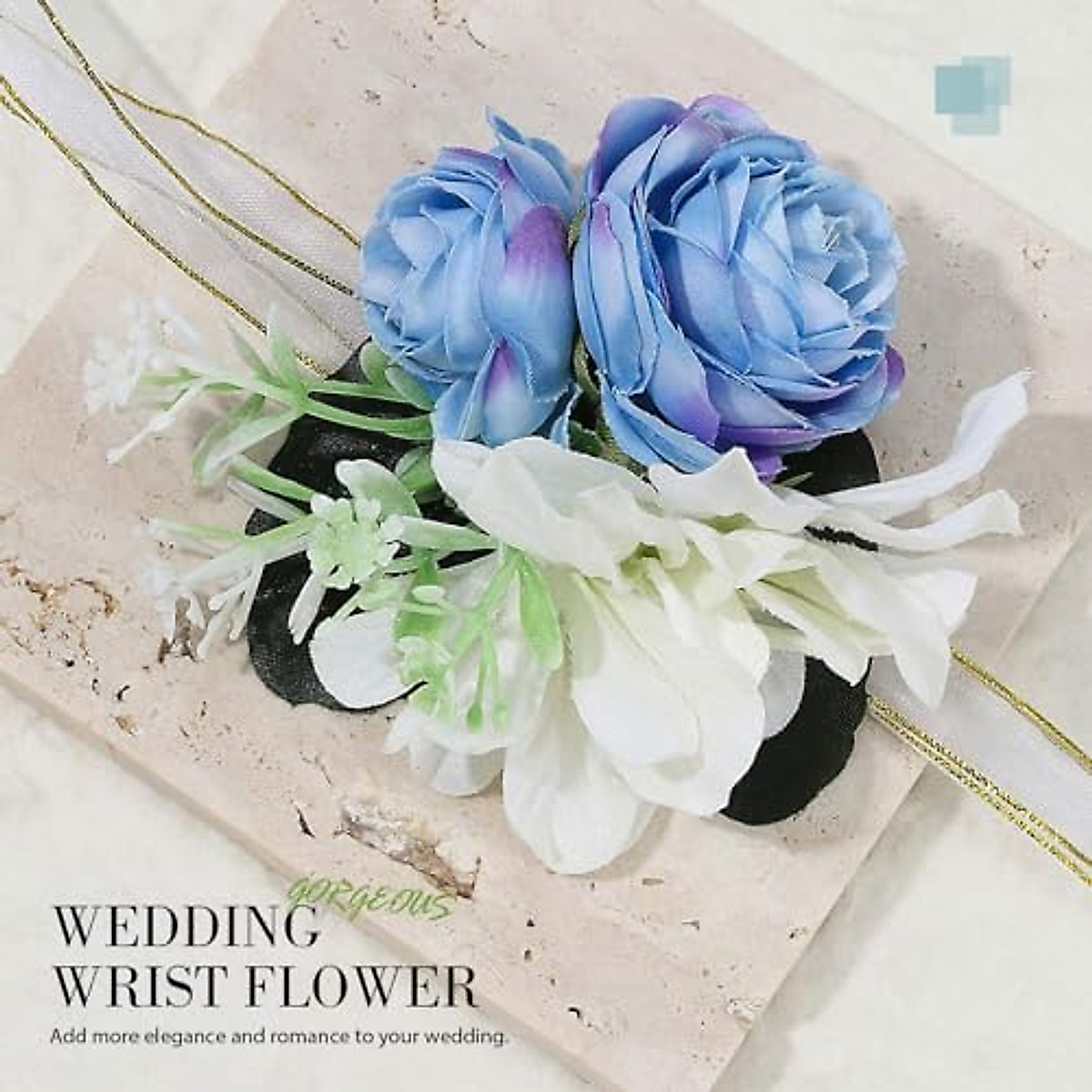 Latious Wedding Prom Wrist Corsage Rose Corsages Wristlet Bridesmaids Hand Flower Wristband Bridal Flowers Decor for Women and Girls (Blue Camellia)